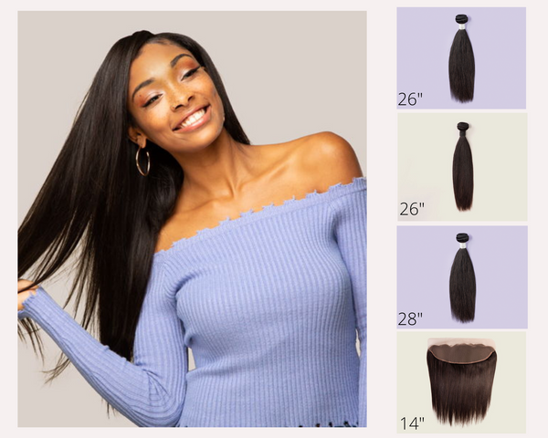 Brazilian + Peruvian Straight Mixed Bundle Set - 14" Frontal + 26", 26 ...