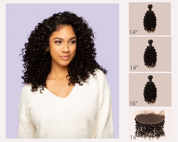 Brazilian Deep Wave Bundle Set - 14" Frontal + 14", 14", 16" Bundles ...