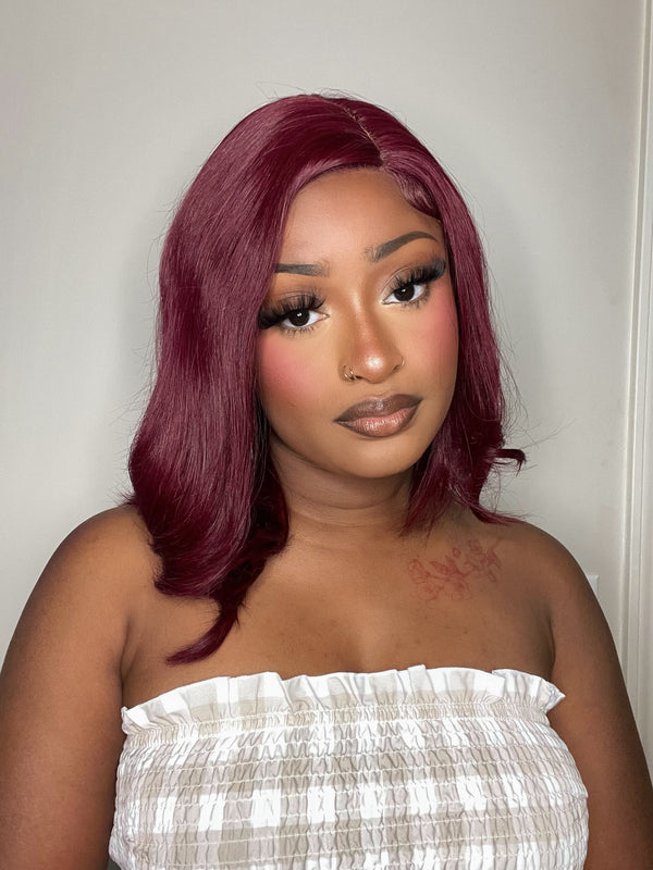 BURGUNDY STRAIGHT SIDE PART ASYMMETRICAL LONG BOB WIG - The Bundle Outlet