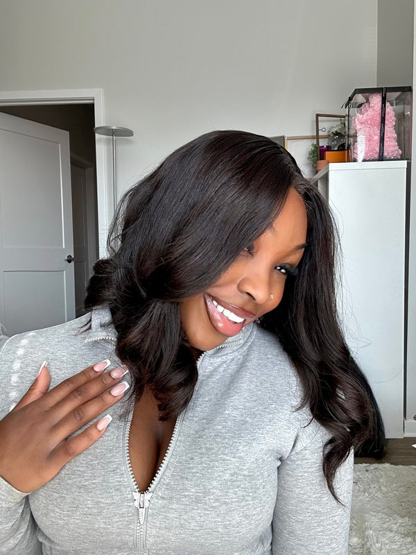 NATURAL BLACK BODY WAVE CENTER PART LACE WIG - The Bundle Outlet