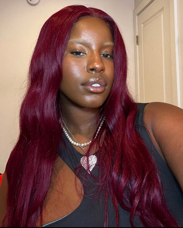 VIBRANT BURGUNDY STRAIGHT CENTER PART LACE WIG - The Bundle Outlet