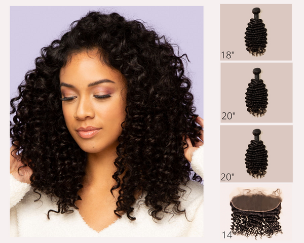 Brazilian Deep Wave Bundle Set - 14" Frontal + 18", 20", 20" Bundles ...