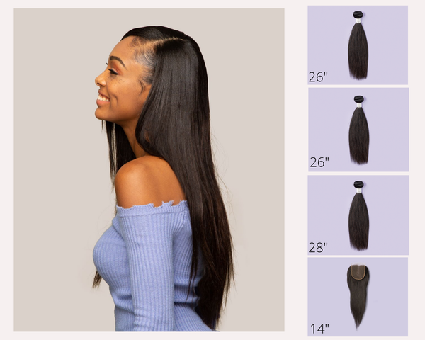 Peruvian Natural Straight Bundle Set - 14" Closure + 26", 26", 28" Bun ...